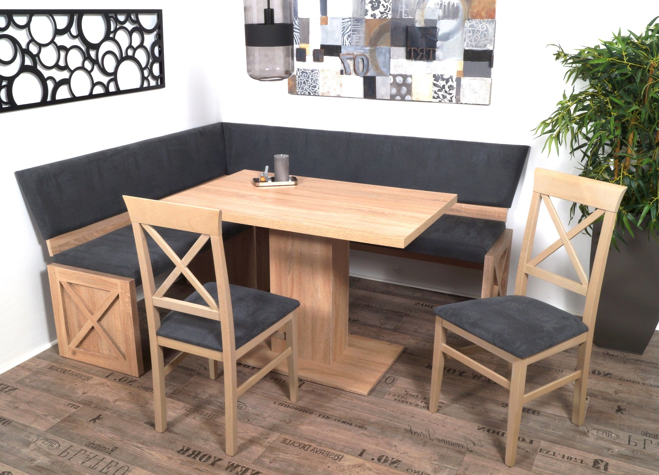 Coin repas avec banquette d'angle 4 éléments MADRANO | chêne Sonoma ...